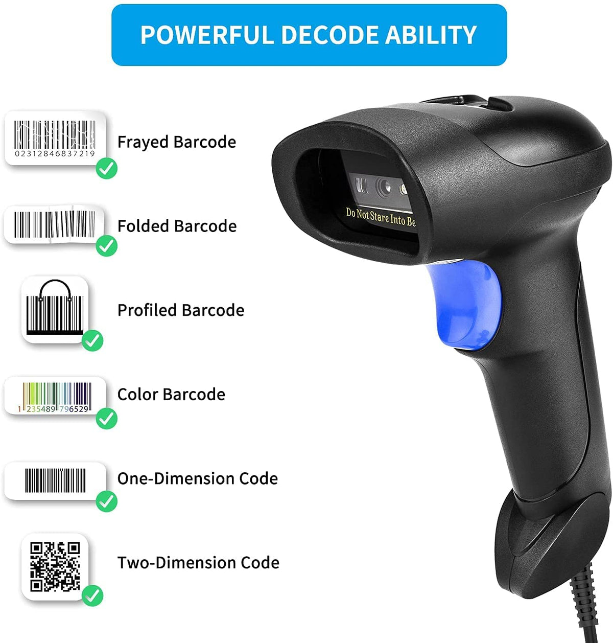 NSL5 Wired 2D Barcode Scanner - Handheld USB QR Bar Code Reader/Imager