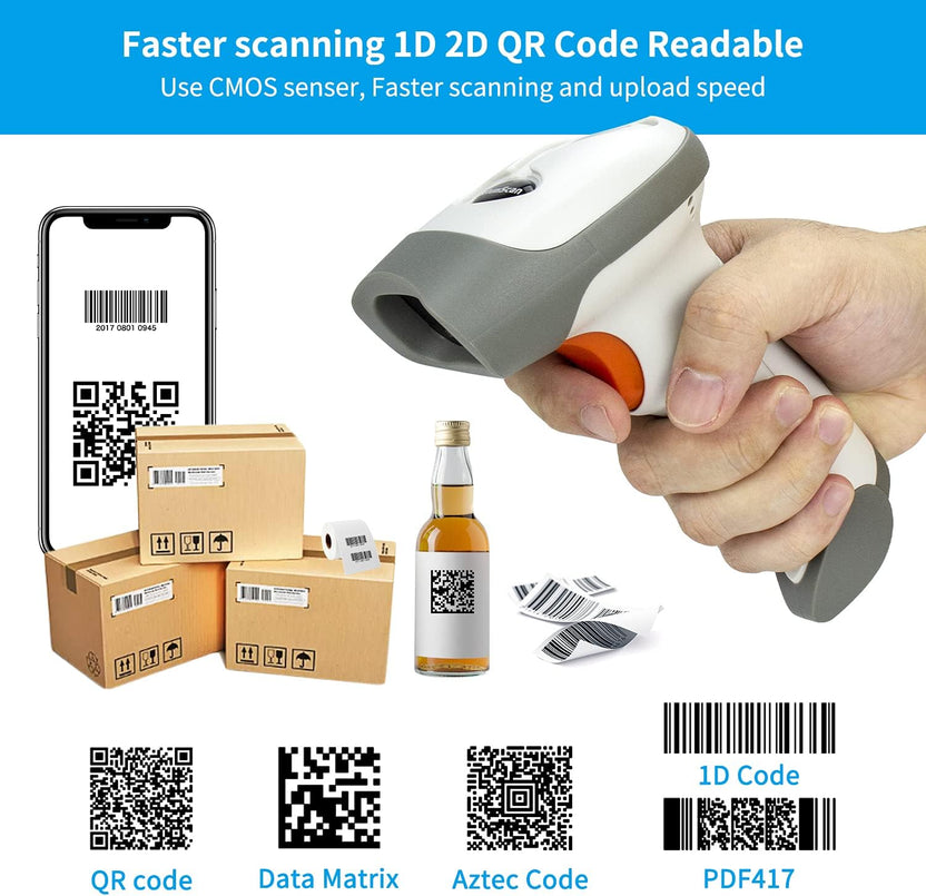 NSL8BL Bluetooth 2D Barcode Scanner, 3 in 1 Automatic Wireless QR Code