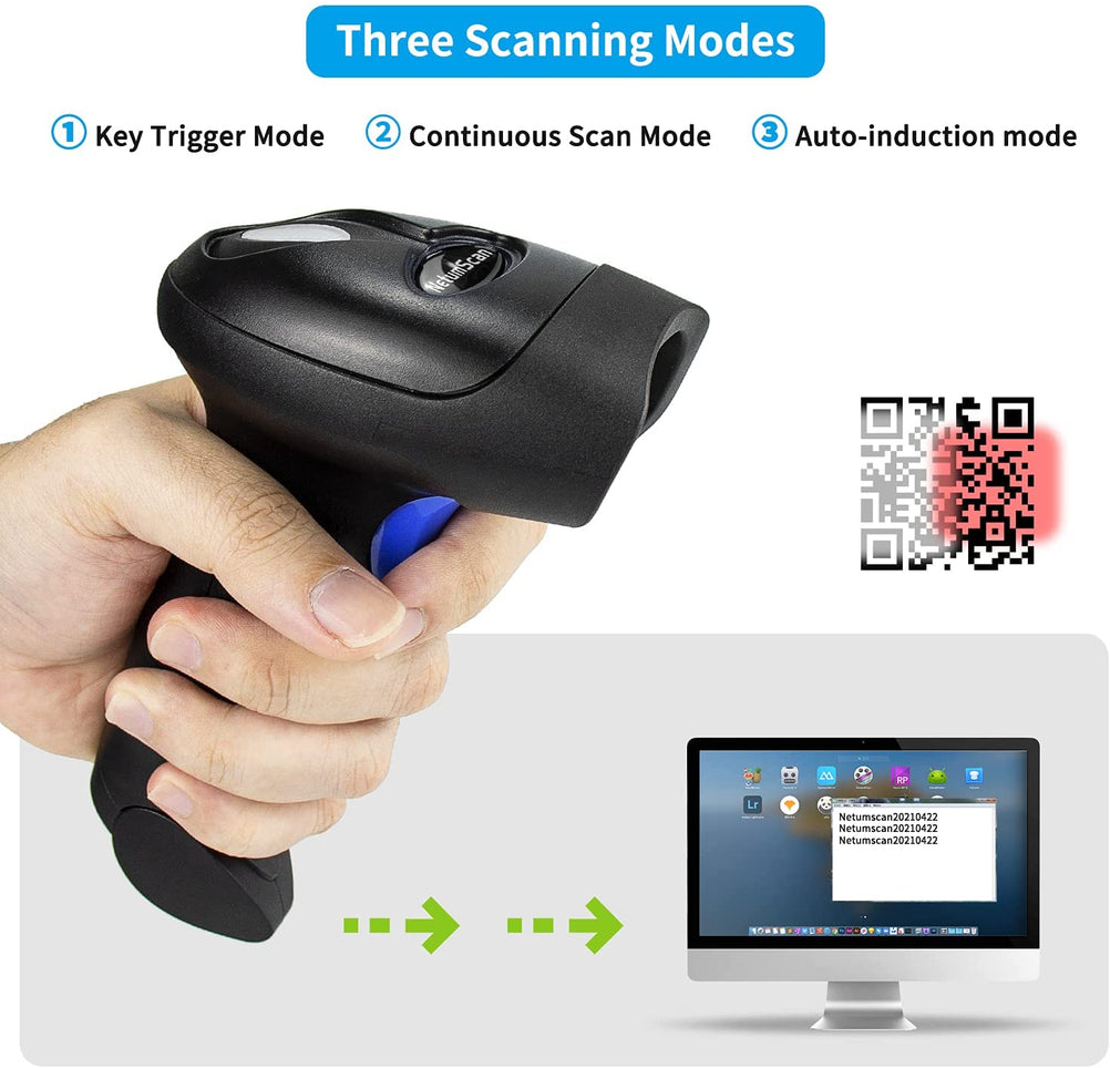 NetumScan Automatic Handheld USB QR Barcode Scanner 1D 2D Image Bar Co